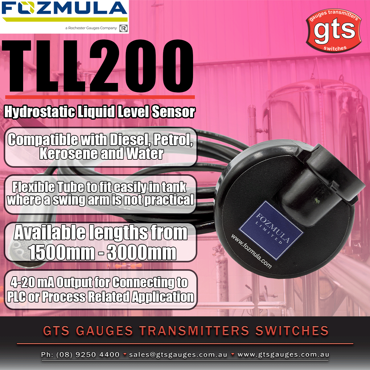 Hydrostatic Level Sensor - Perfect for Deeper Tanks - GTS Gauges